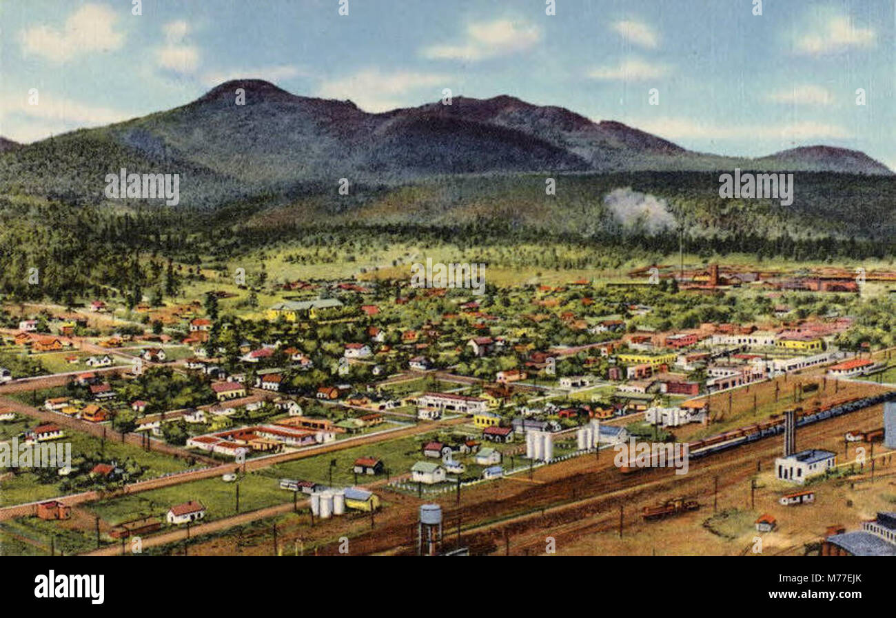 An aerial view of Bill Williams Mountain and the town of Williams ...