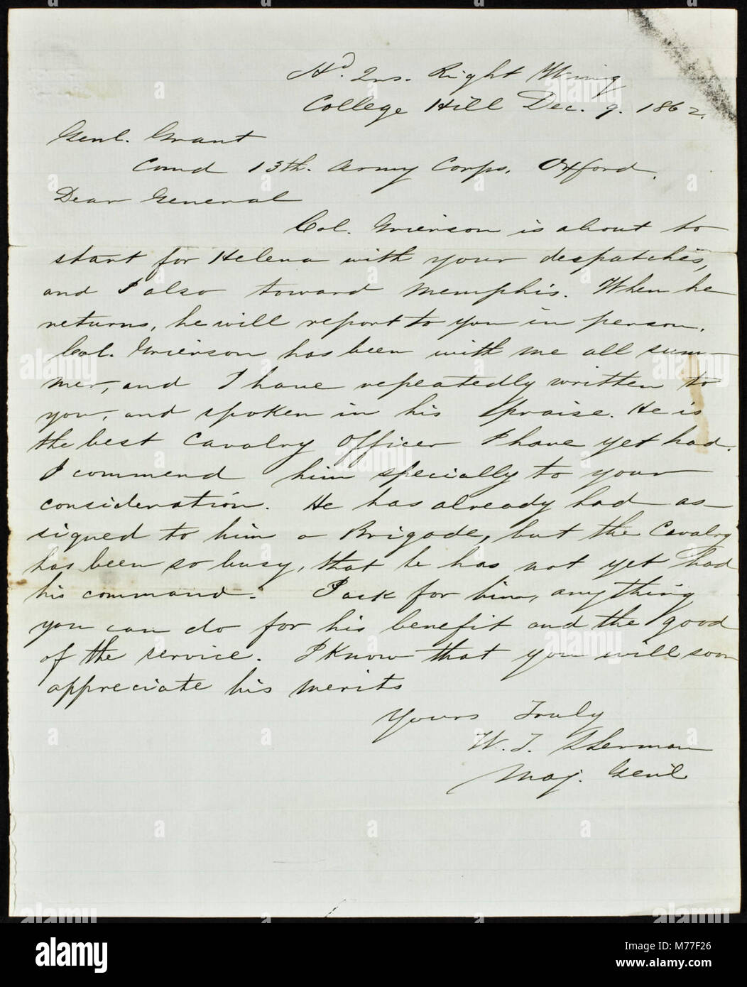 This letter, written by General William Tecumseh Sherman to General U.S ...