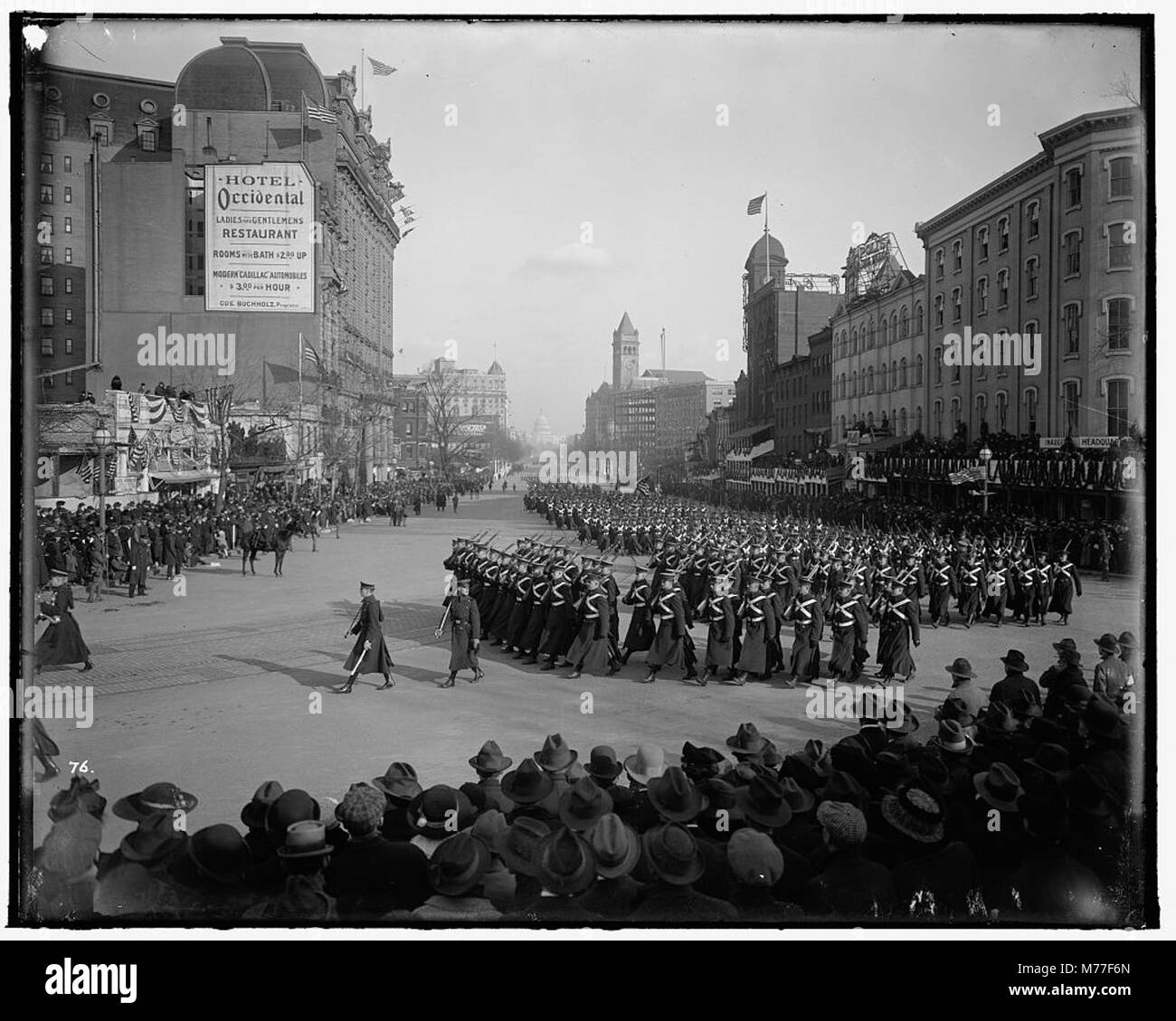 The image depicts the inaugural parade of President Wilson, showcasing ...