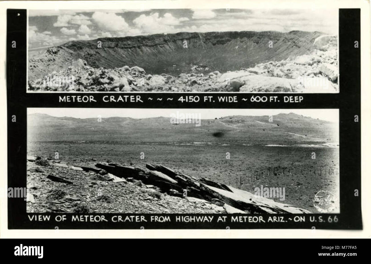 A photograph of the Meteor Crater near Winslow, Arizona, showcasing the ...