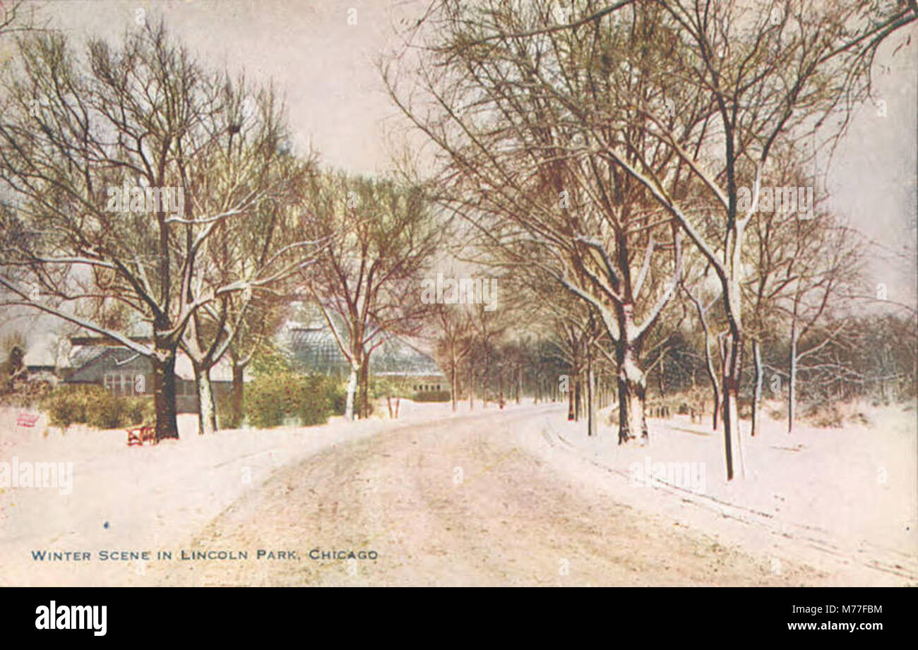 A winter scene in Lincoln Park, Chicago, showing the park’s landscape ...