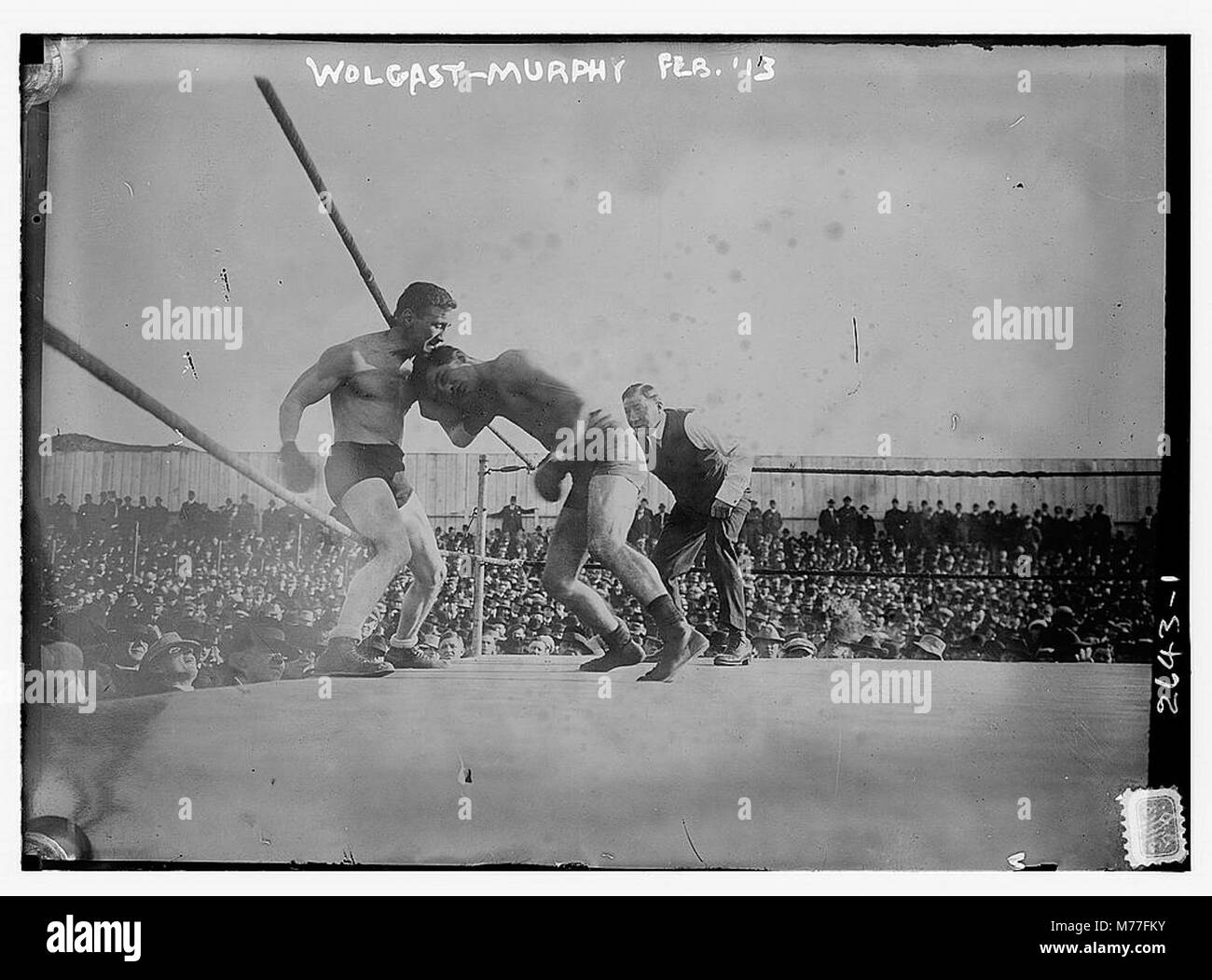 A photograph capturing the boxing match between Ad Wolgast and Mike ...