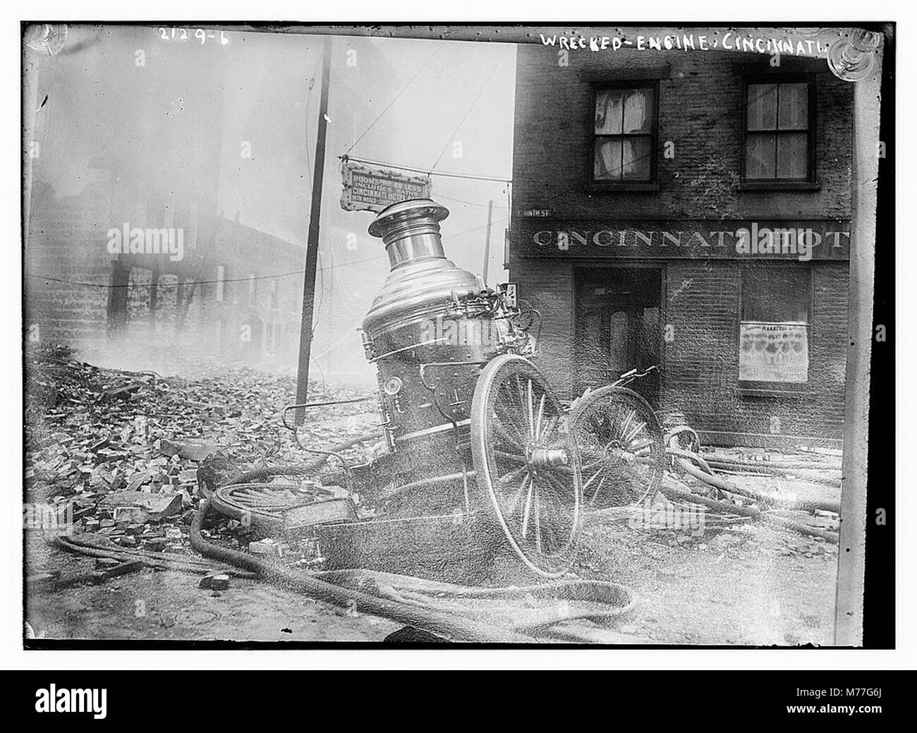 A photograph showing a wrecked engine in Cincinnati, likely depicting a ...