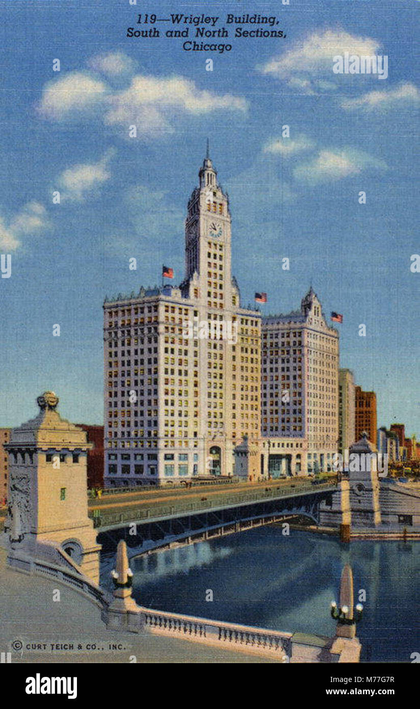 This photograph showcases the Wrigley Building in Chicago, highlighting ...