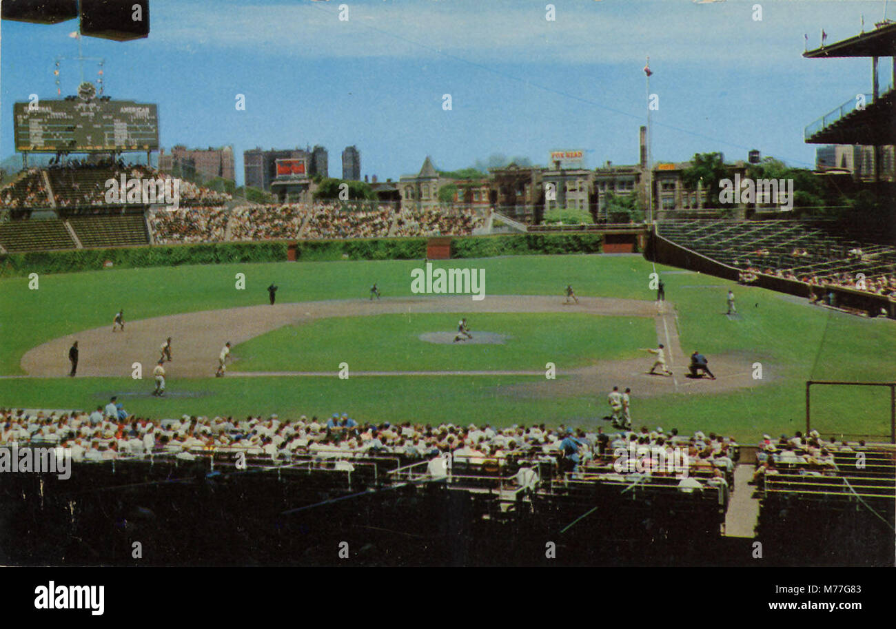 A historic photograph of Wrigley Field in Chicago, home of the Chicago ...