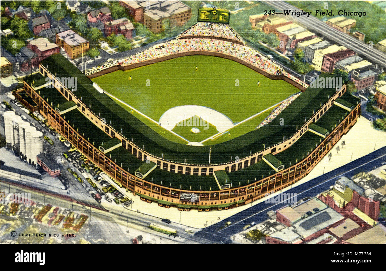 A photograph of Wrigley Field, the historic baseball stadium in Chicago ...