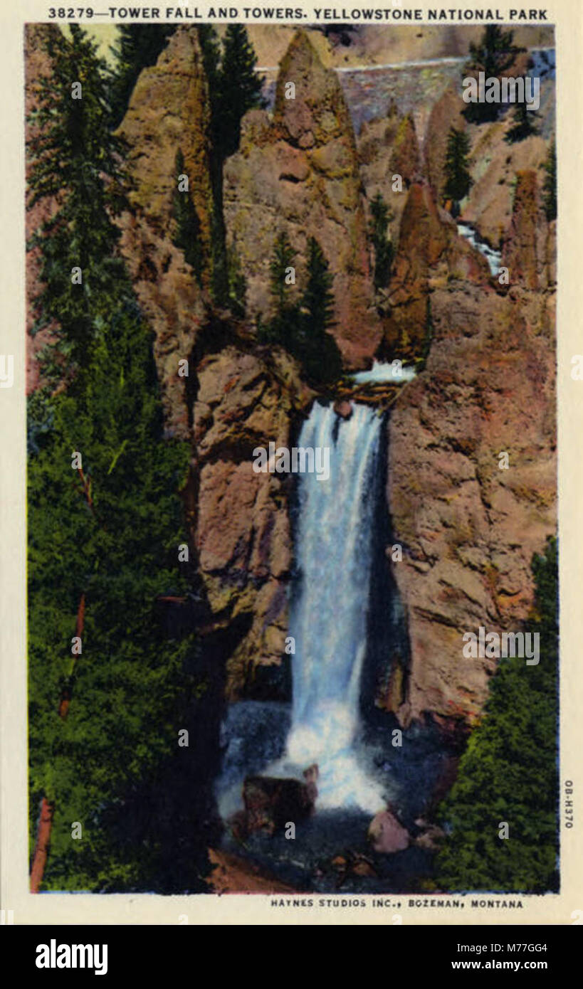 A photo of Tower Falls and the surrounding towers in Yellowstone ...
