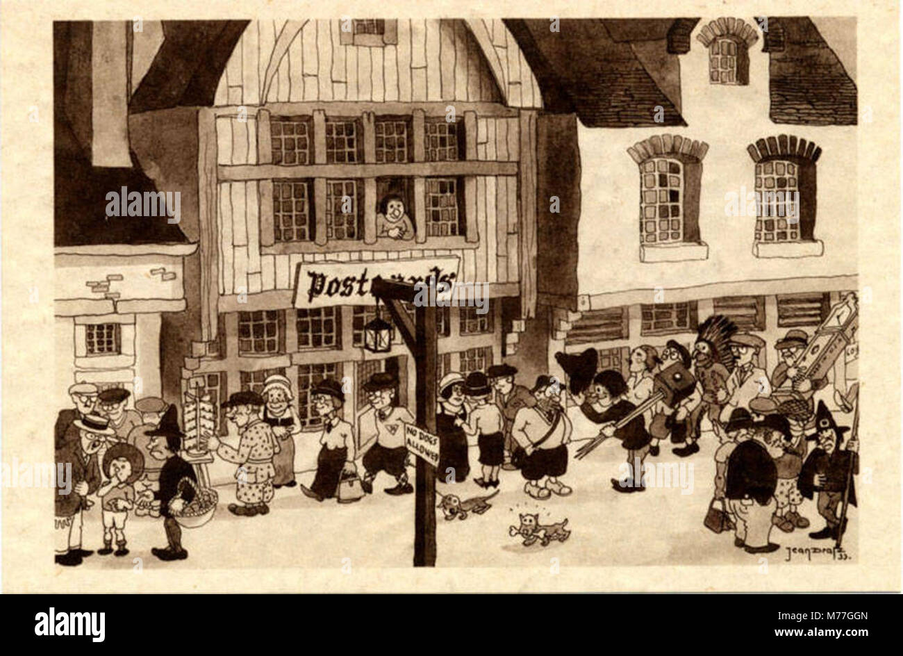 A historical image of 'Ye Old Print Shop,' a traditional printing press ...