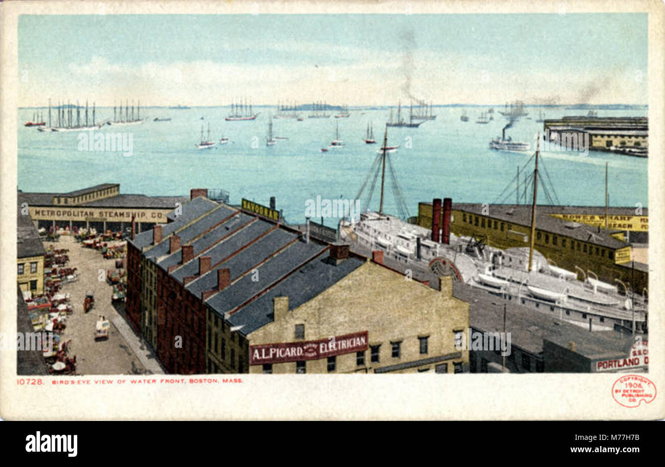 A bird's-eye view of the waterfront, capturing the layout of docks ...
