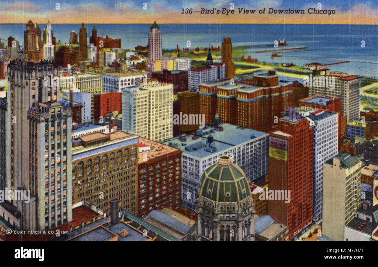 A panoramic birds-eye view of downtown Chicago, showcasing the city's ...