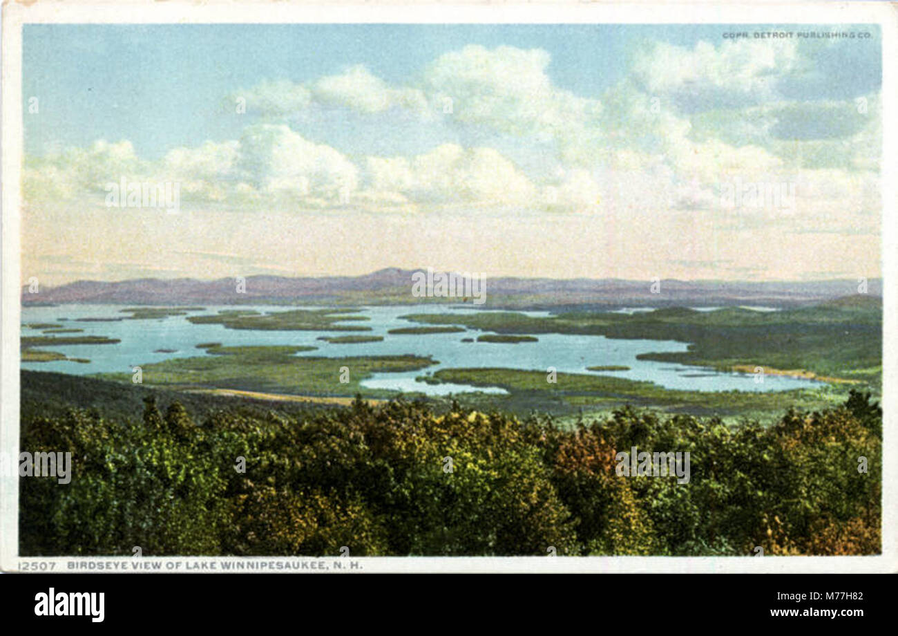 A birdseye view of Lake Winnipesaukee, offering a sweeping perspective ...