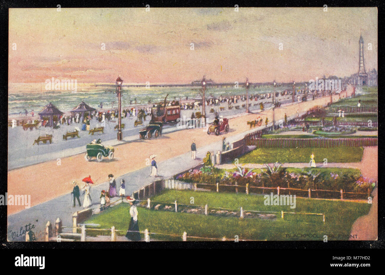 The image shows the famous Blackpool Promenade in England, with a view ...