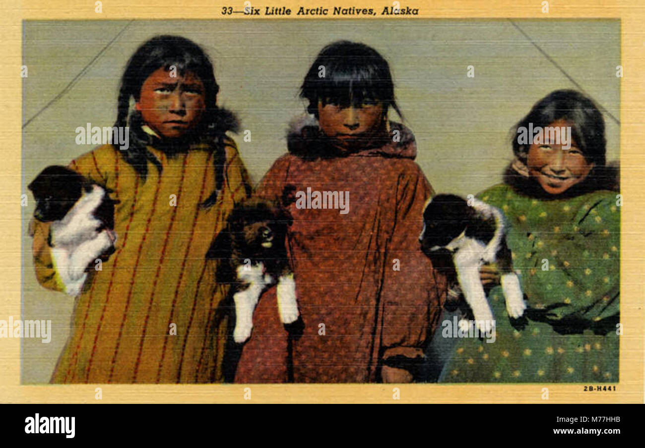 A historical photograph showcasing six young Arctic natives, capturing ...