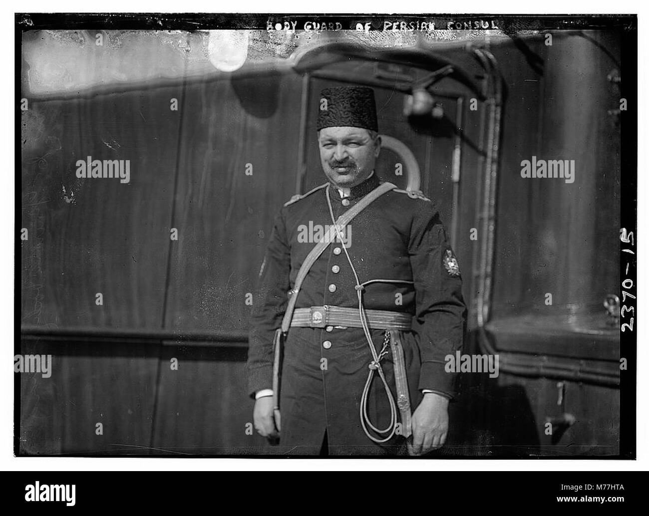 A historical photograph showing the bodyguard of a Persian consul ...