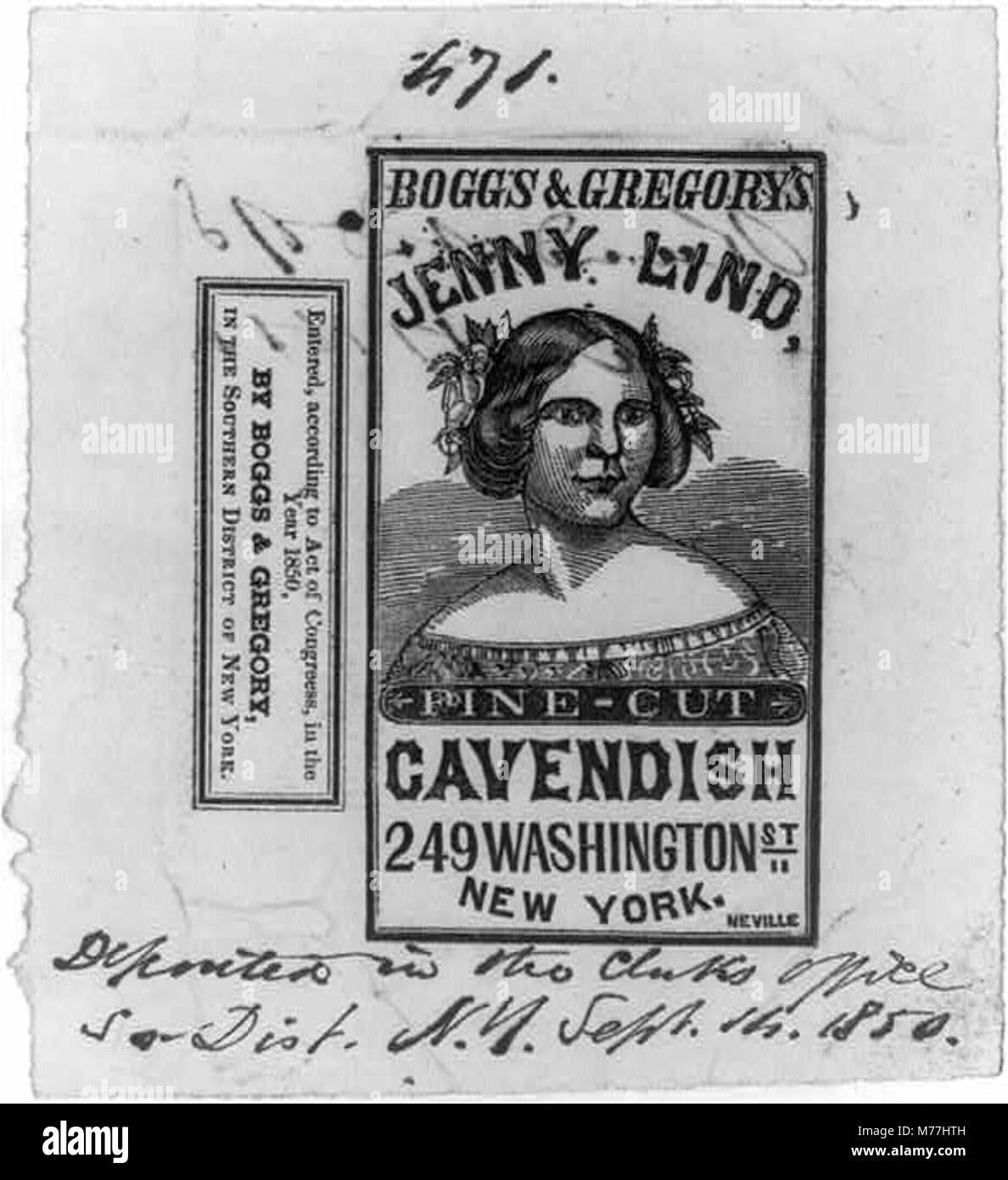 Advertisement for Boggs & Gregory's Jenny Lind fine cut Cavendish ...