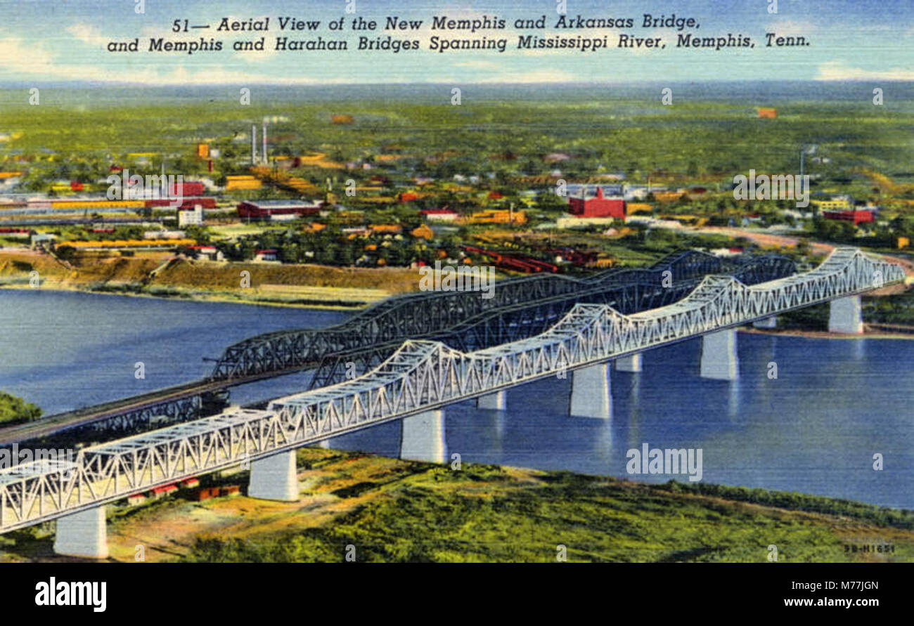 An aerial photograph showing the new Memphis and Arkansas Bridge, as ...