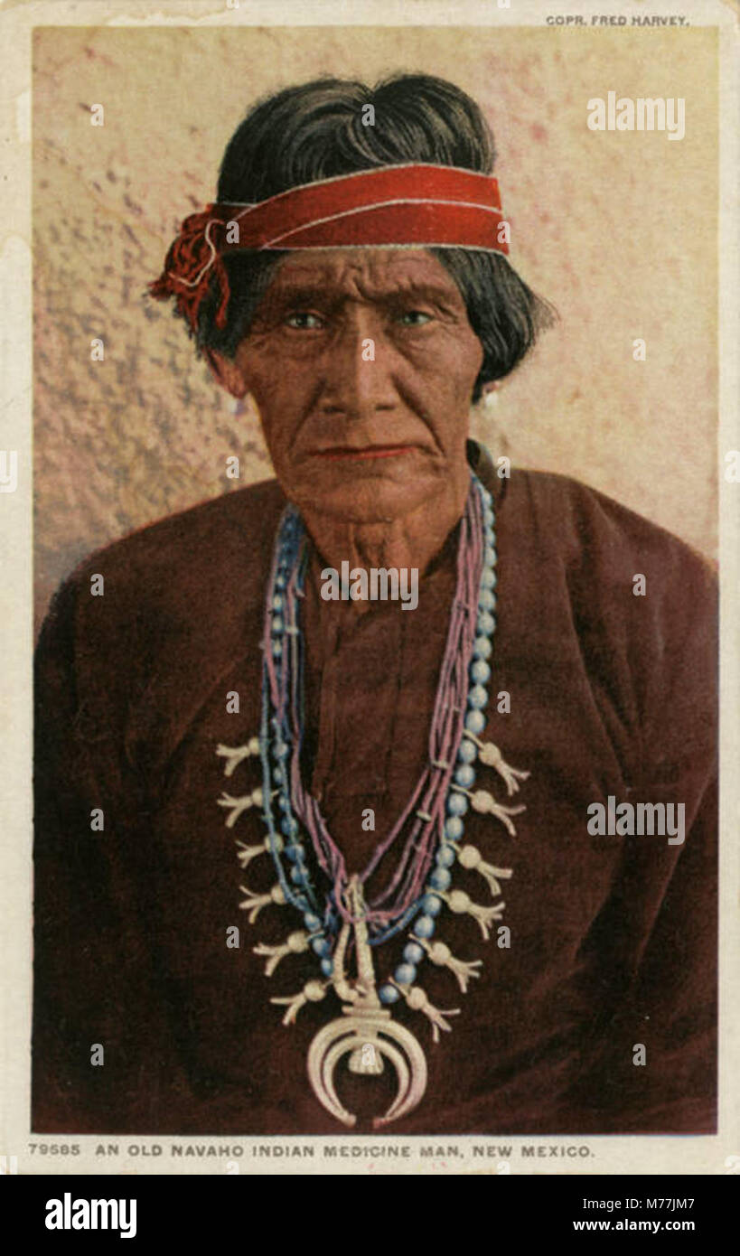 A portrait of an elderly Navajo medicine man, capturing his traditional ...
