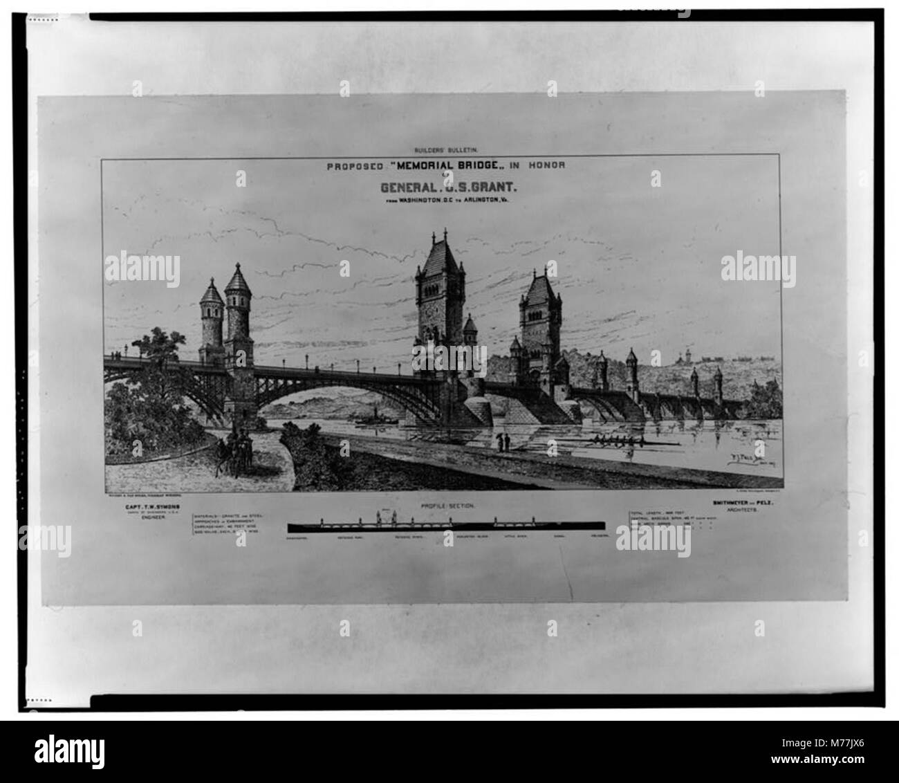 A perspective rendering and section view of the Memorial Bridge ...