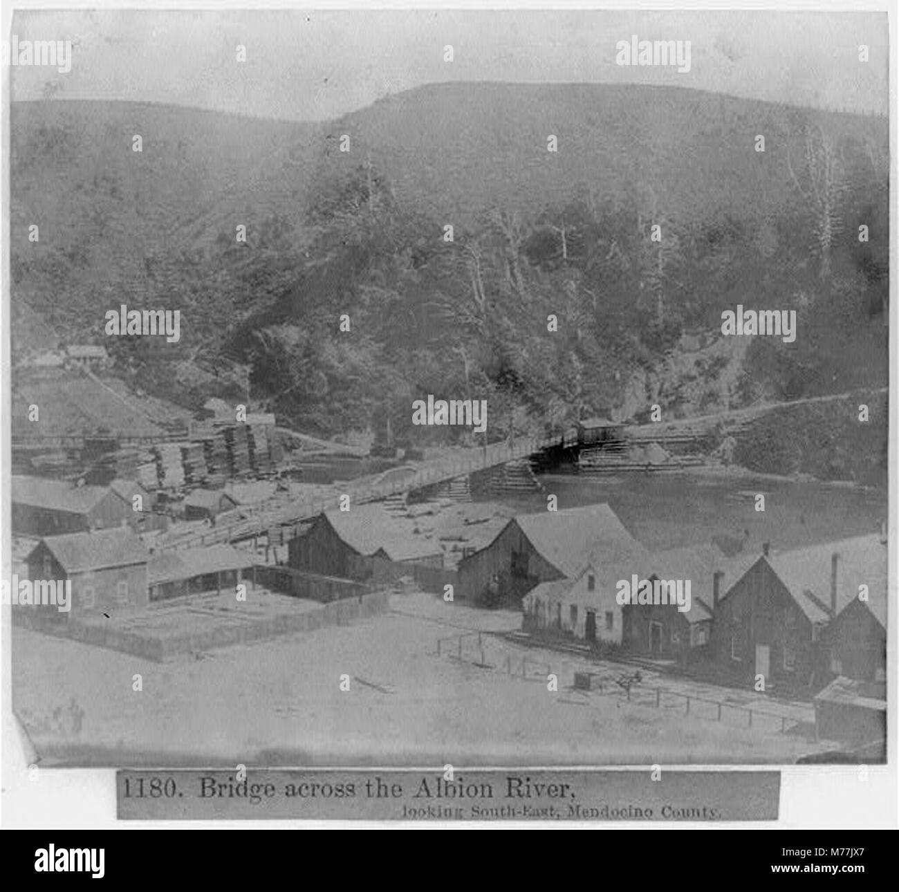 A historical photograph of a bridge crossing the Albion River in ...