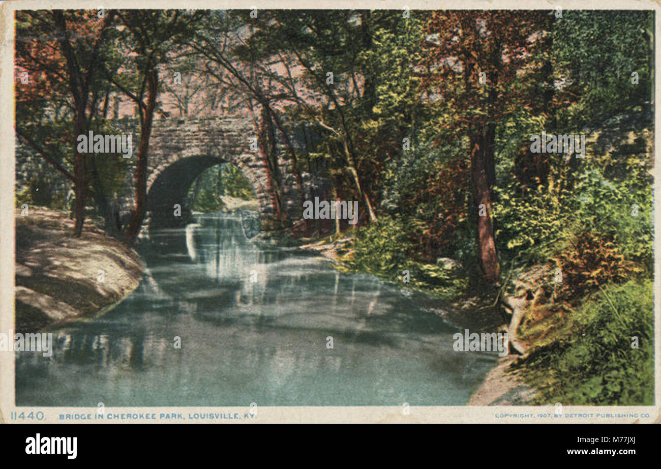 This photograph features a bridge in Cherokee Park, Louisville ...