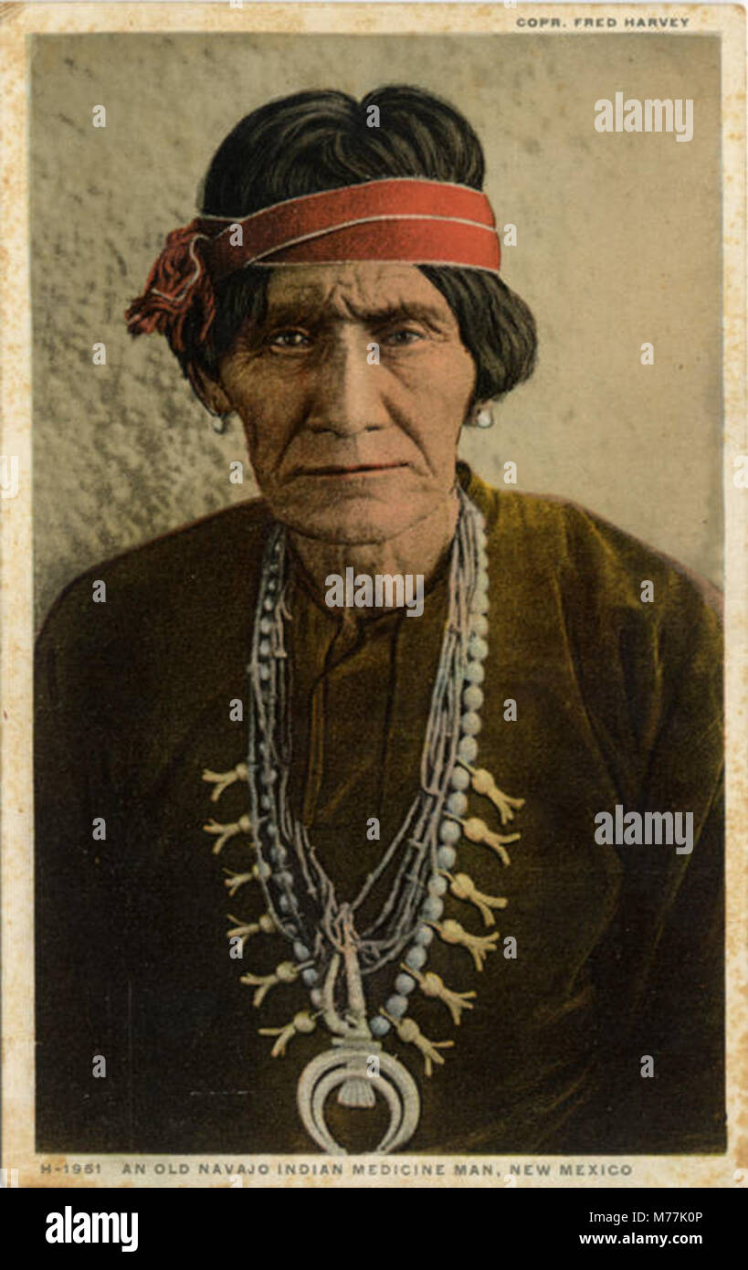 A portrait of an old Navajo Indian medicine man from New Mexico, part ...