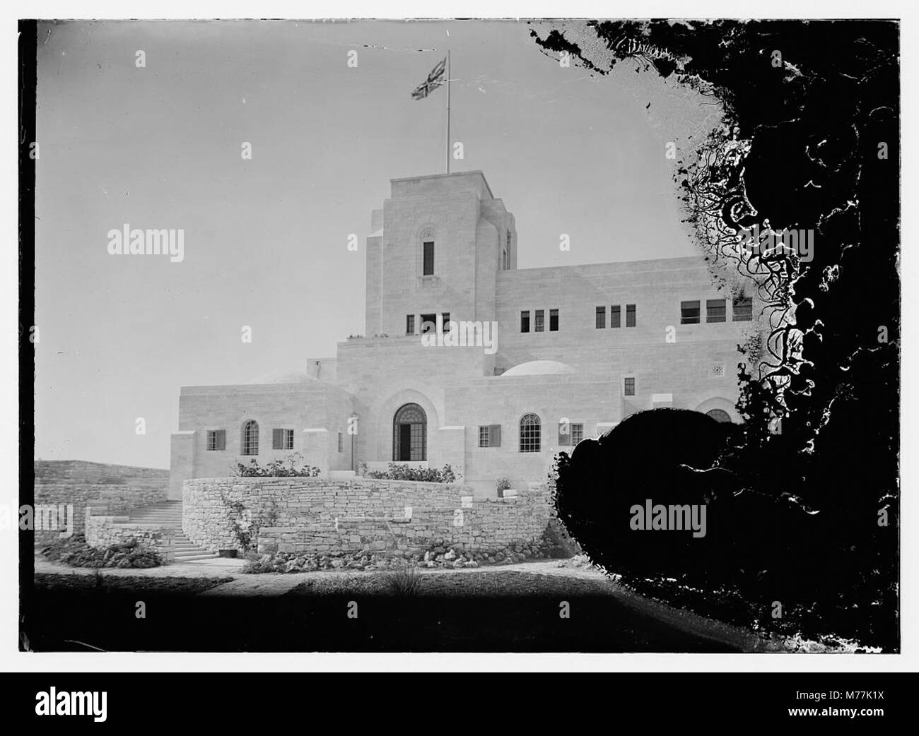 A photograph of the British government house in Jerusalem, taken in ...