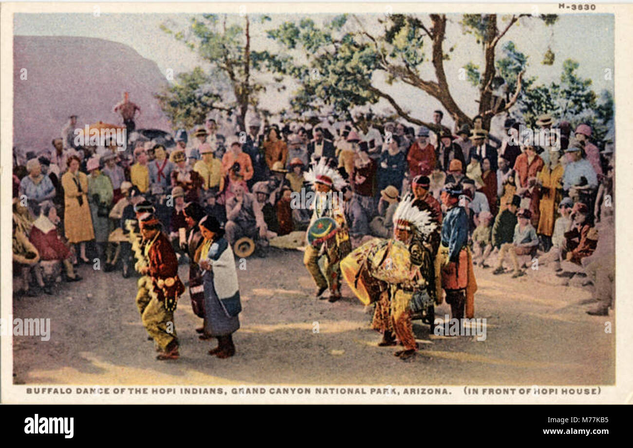 A photograph of a traditional Buffalo Dance performed in front of the ...