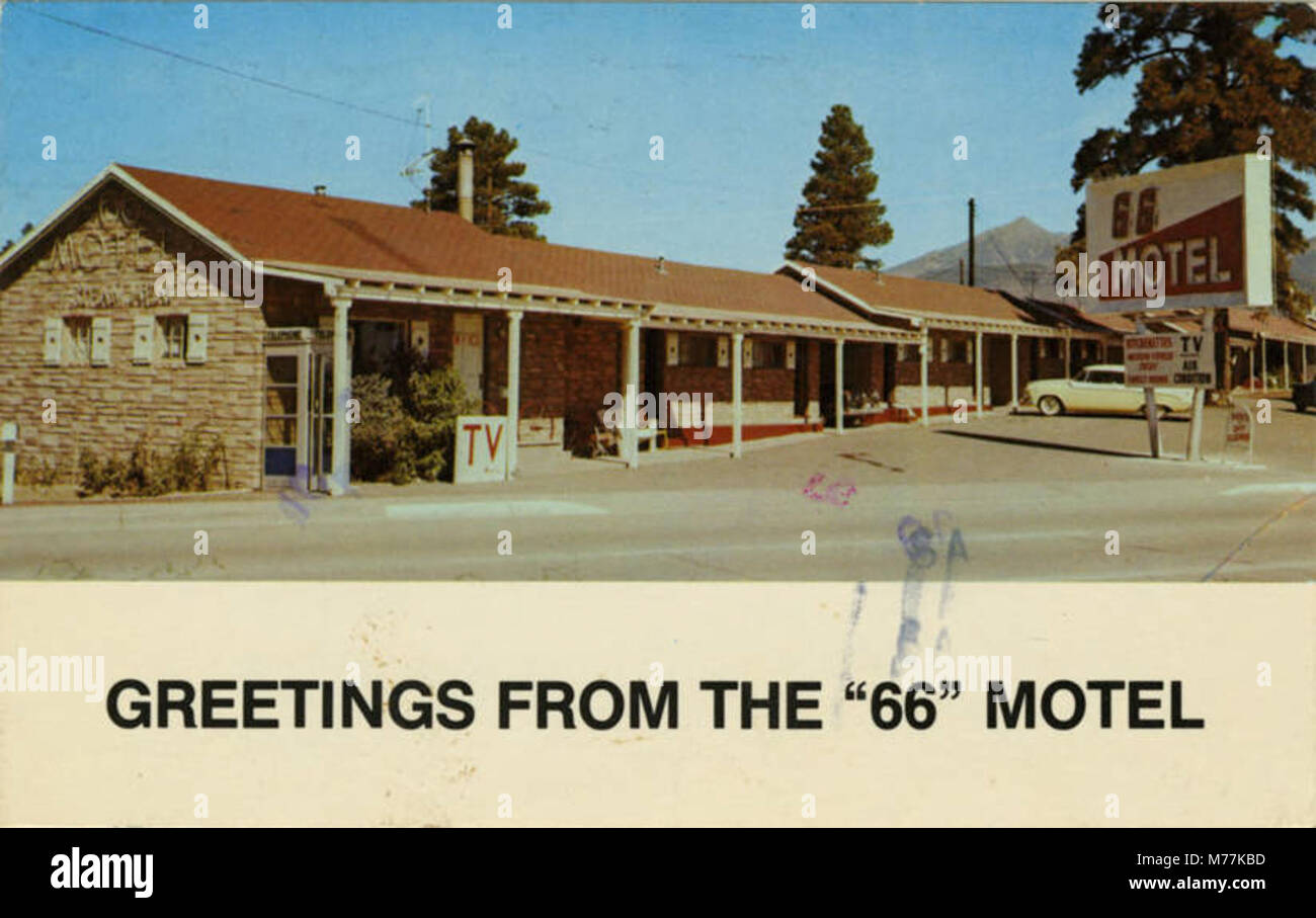 This image depicts the 66 Motel, a typical roadside lodging ...