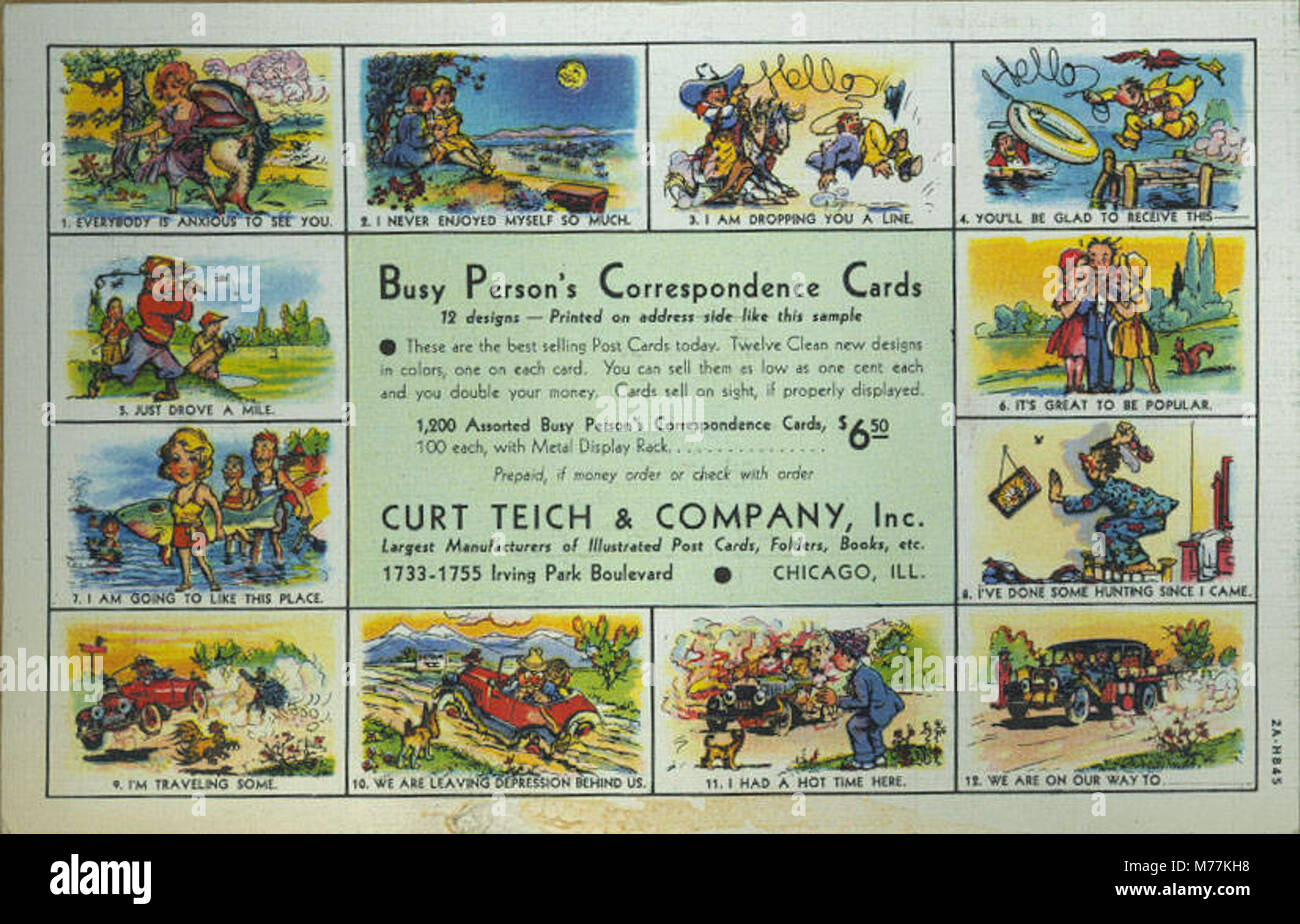 A vintage set of correspondence cards produced by Curt Teich & Company ...