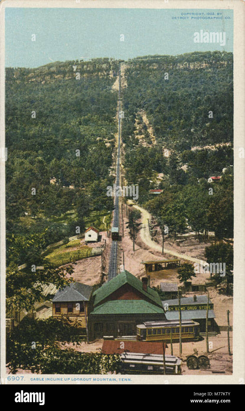 The photograph shows a cable incline on Lookout Mountain in Tennessee ...