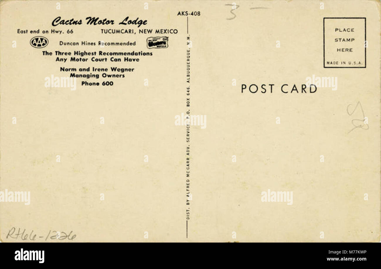 Cactus Motor Lodge, owned by Norm and Irene Wegner, was a popular ...