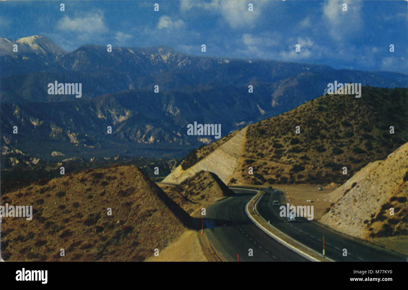 The photograph captures the scenic view of Cajon Pass in California ...