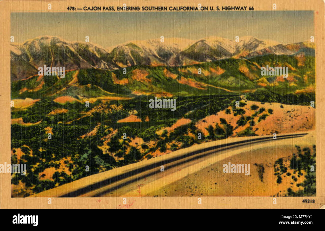 A photograph of U.S. Highway 66 entering Southern California through ...