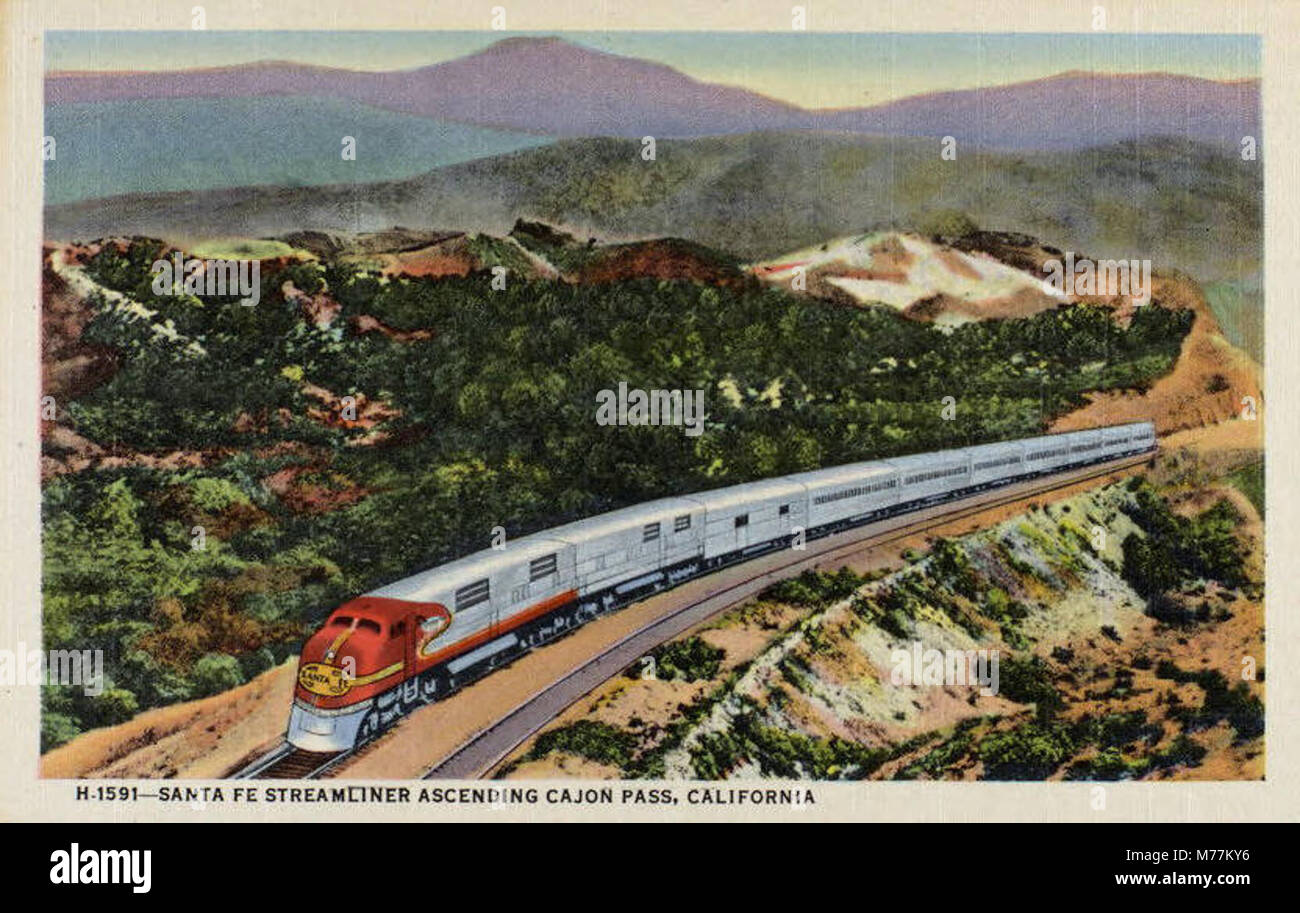 This photograph captures the Santa Fe Streamliner train ascending the ...