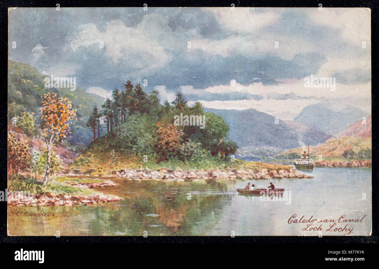 A scenic view of Loch Lochy along the Caledonian Canal in Scotland ...