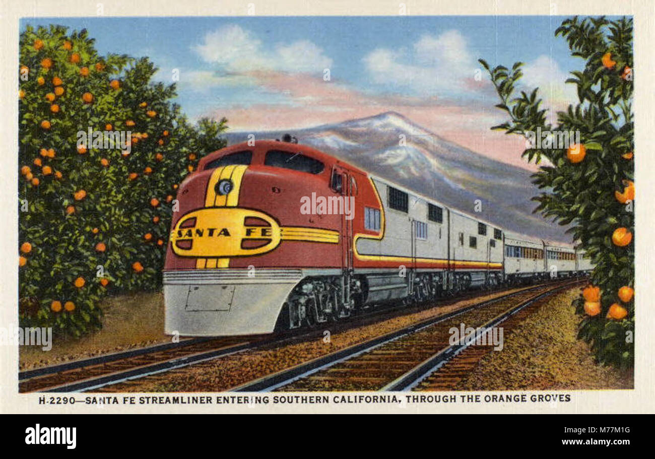 The Santa Fe Streamliner is seen entering Southern California, passing ...