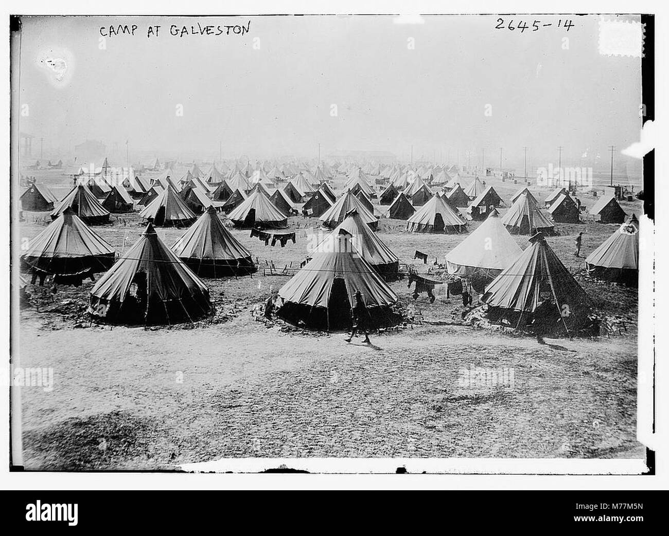 A historical image of a military camp at Galveston, Texas, during the ...