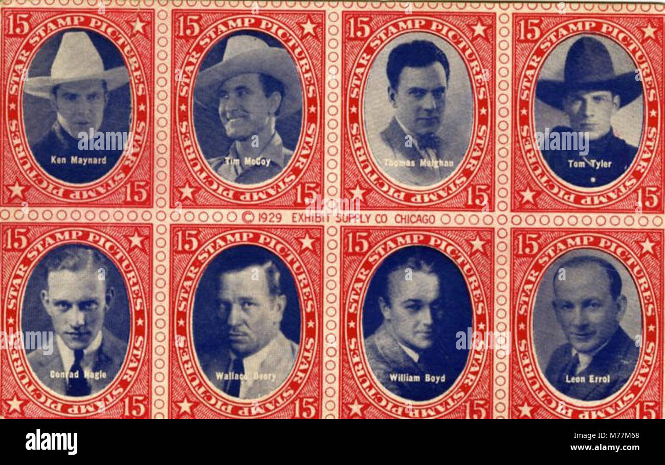 Collection of eight stamp images featuring famous motion picture actors ...