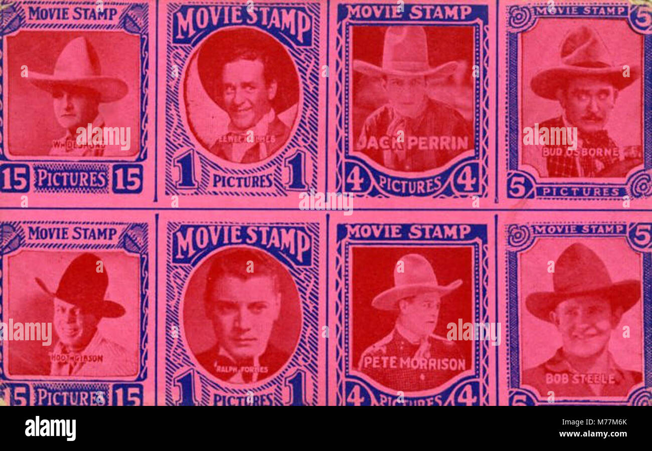 A collection of eight stamp images featuring popular motion picture ...