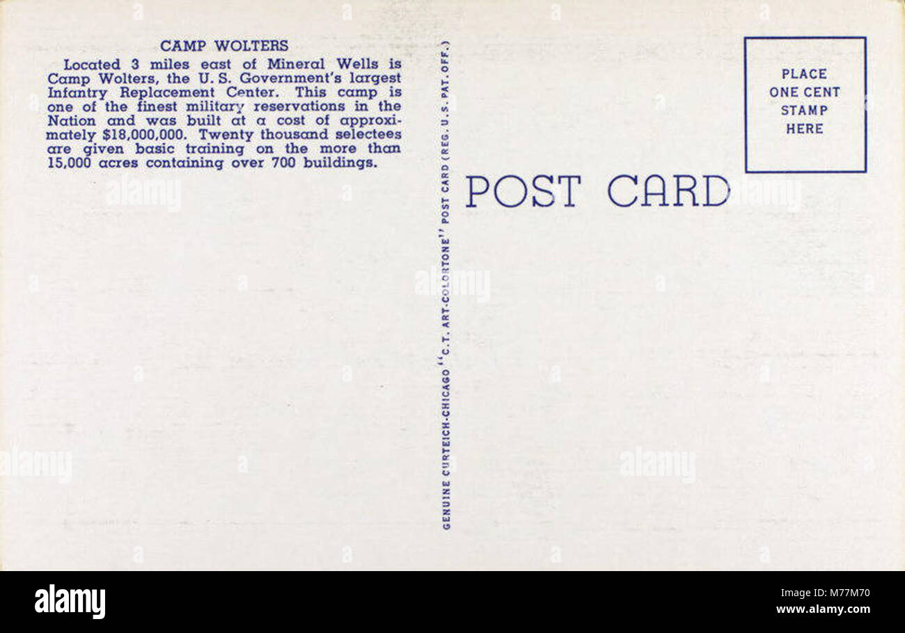 A historical image of Camp Wolters, Texas, displaying Division Areas 1 ...