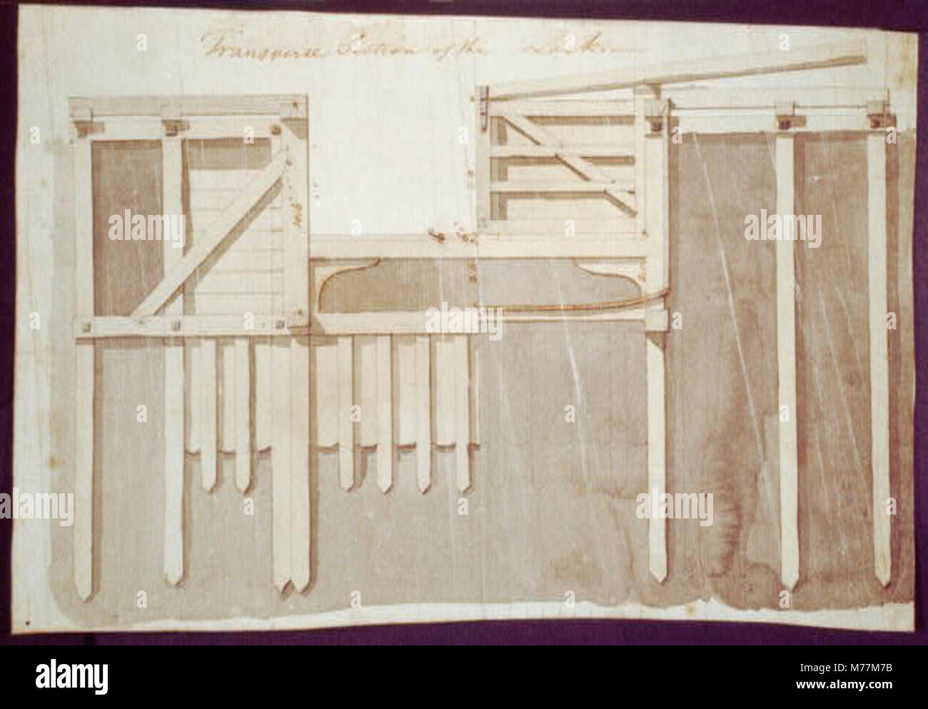 A technical illustration showing a transverse section of the lock in ...
