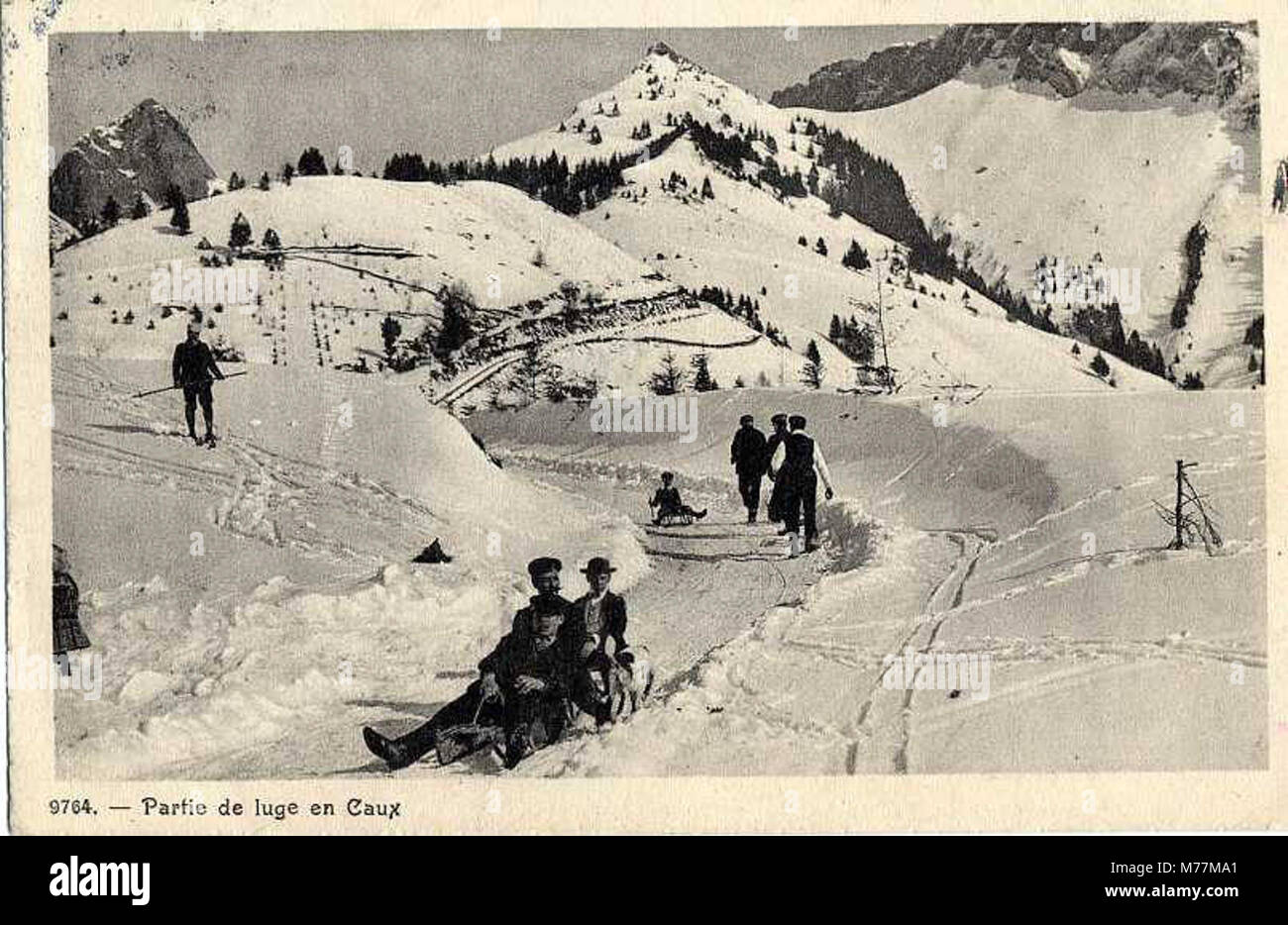 A photograph depicting a tobogganing activity in Caux, highlighting the ...