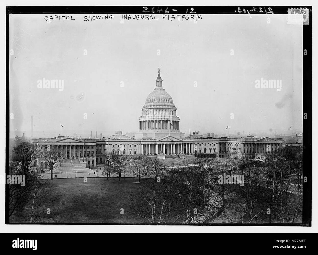 A photograph of the U.S. Capitol building, featuring the inaugural ...