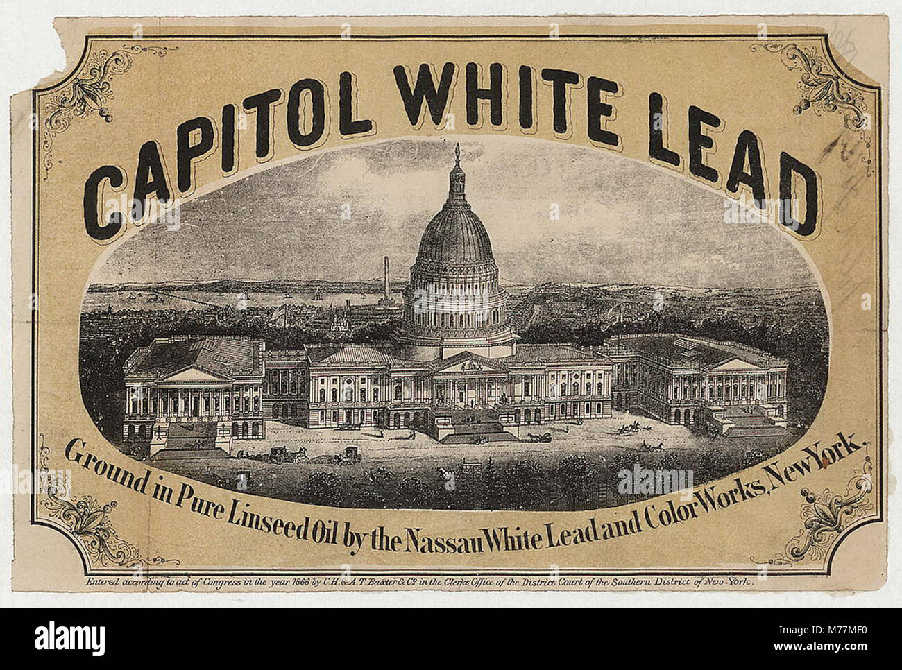 An advertisement showcasing Capitol white lead, ground in pure linseed ...