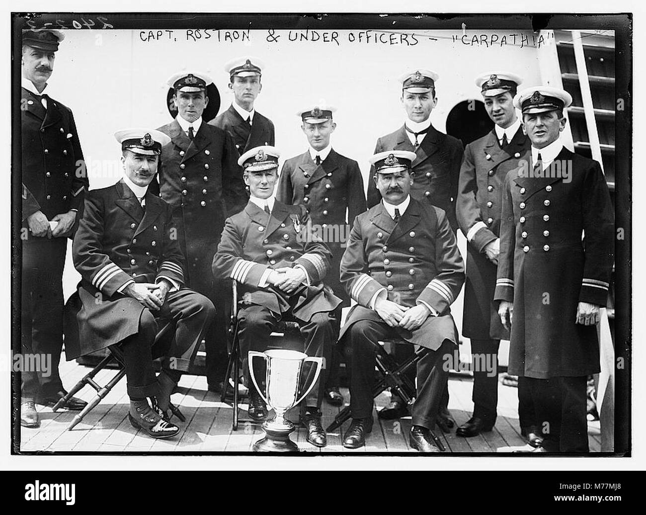 A photograph of Captain Rostron and the officers of the RMS Carpathia ...