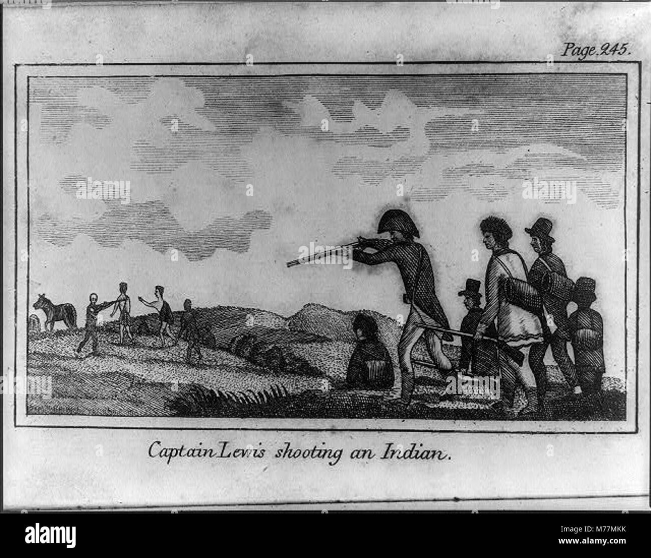 Captain Lewis is depicted in an image where he is shooting an Indian, a ...