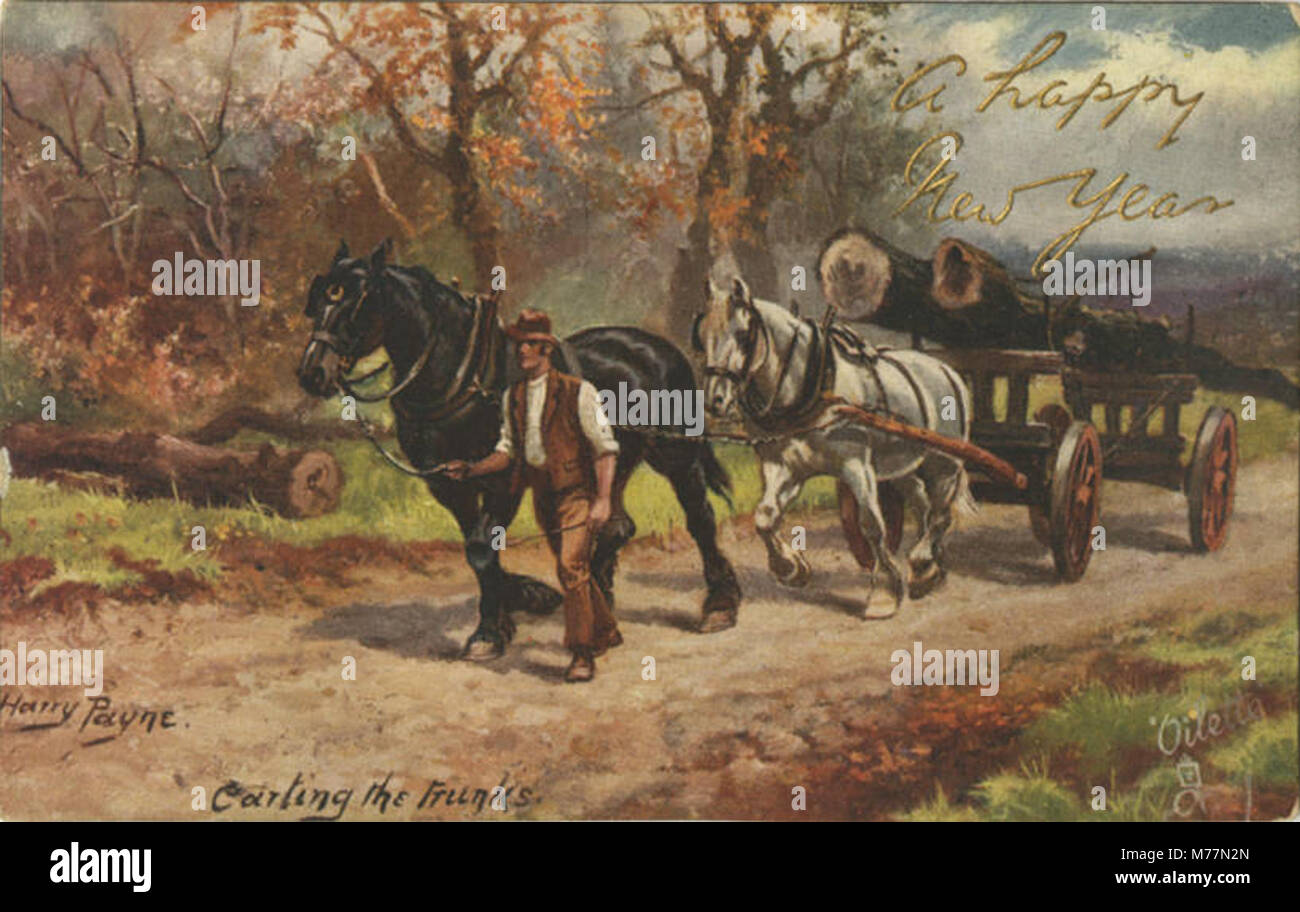 A photograph showing workers carting large trunks, likely part of an ...