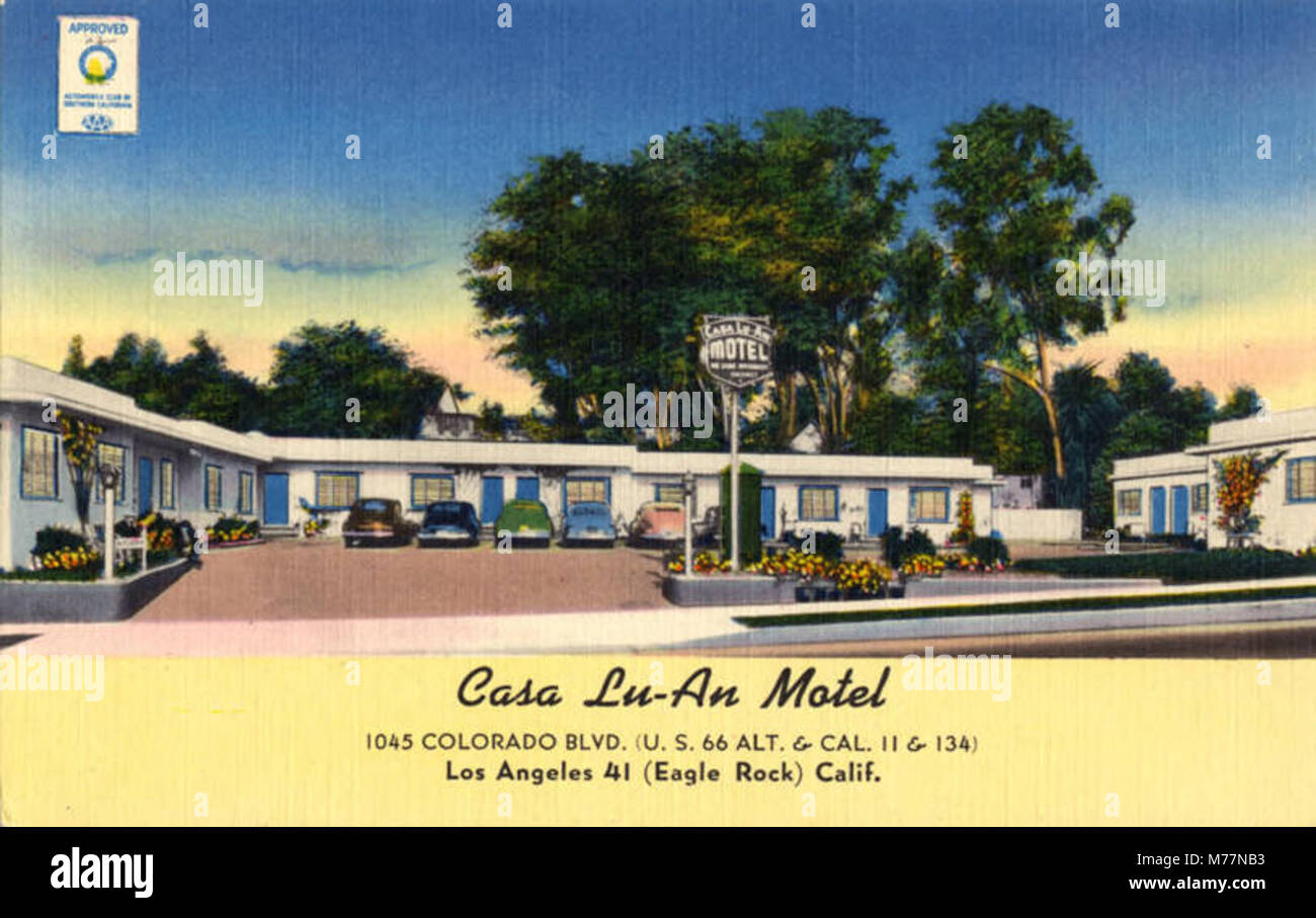 This image shows the Casa Lu-An Motel, a mid-century American motel ...