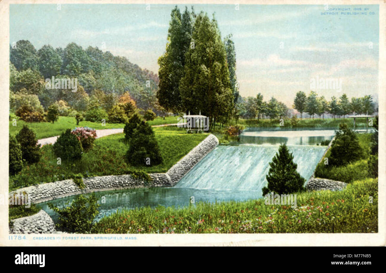 This photograph shows the cascading waterfalls in Forest Park ...