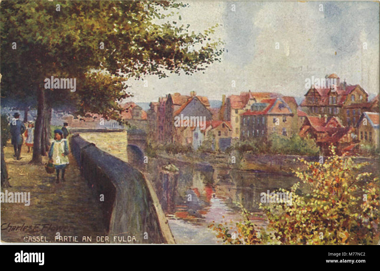 This postcard showcases a scenic view of Cassel along the Fulda River ...